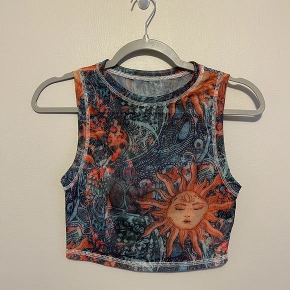 SHEIN | Tops | Sheer Sun Print Crop Tank Top | Poshmark
